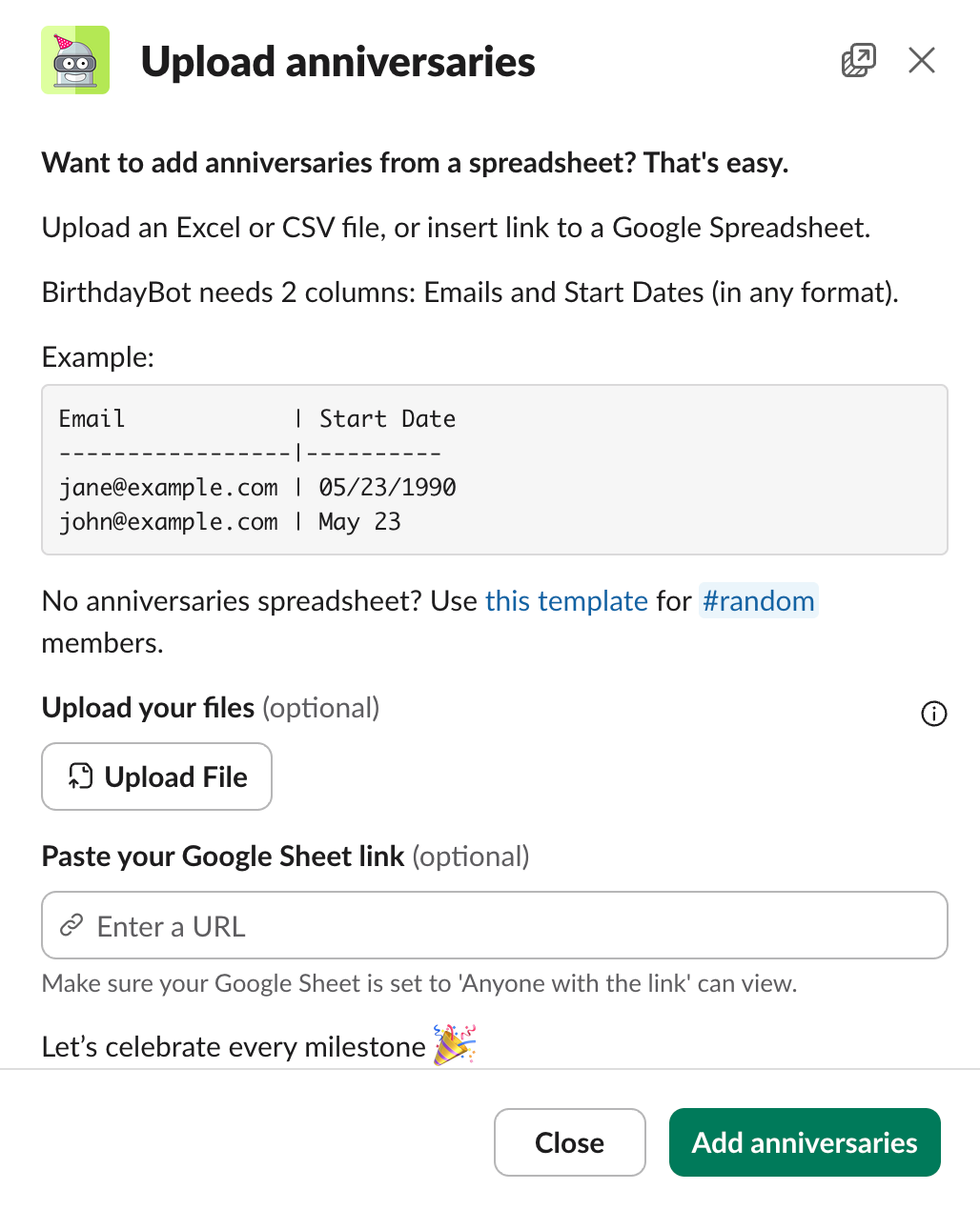 How to set hire dates – BirthdayBot